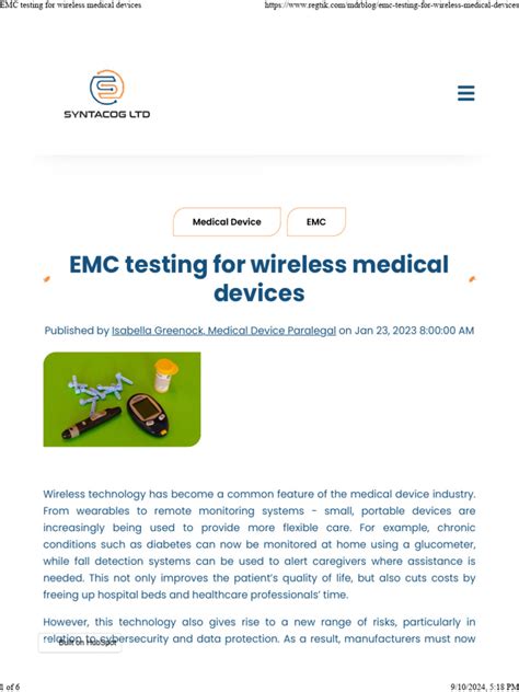 Emc Testing For Wireless Medical Devices Pdf Electromagnetic