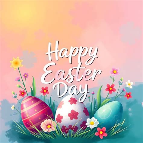Colorful Happy Easter Illustration Featuring Three Decorated Eggs Ai Generated Image Stock