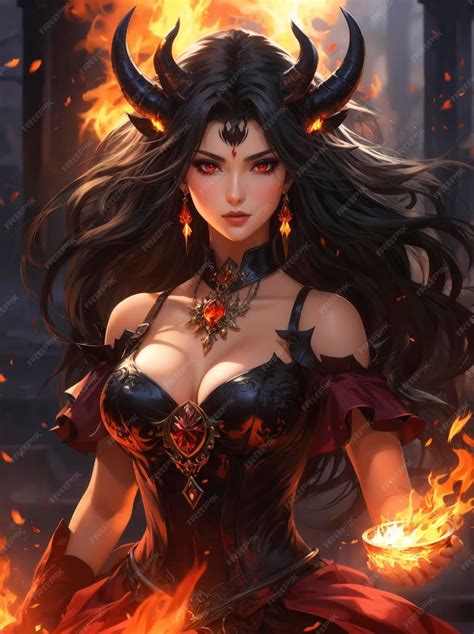 Premium Ai Image Demon Sorceress With The Power Of Fire