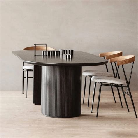 Moon Dining Table Brownblack Stained Veneer Oak Lacquered Clay