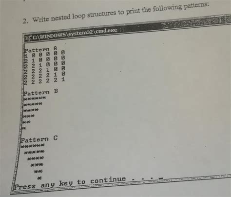 Solved Write Nested Loop Structures To Print The Chegg
