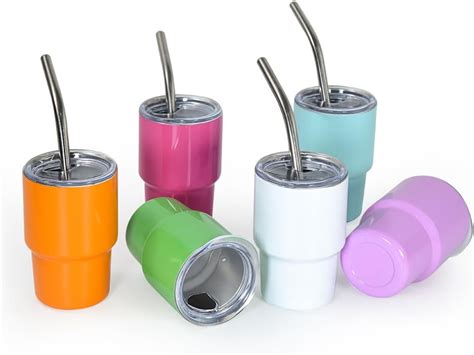Agh 3 Oz Mini Tumbler Shot Glass With Straw And Lid Colored Stainless