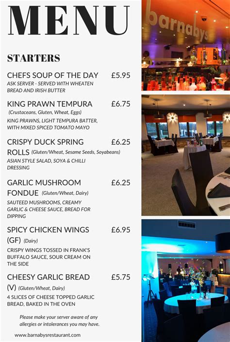 Barnabys Starter Menu Barnabys Restaurant
