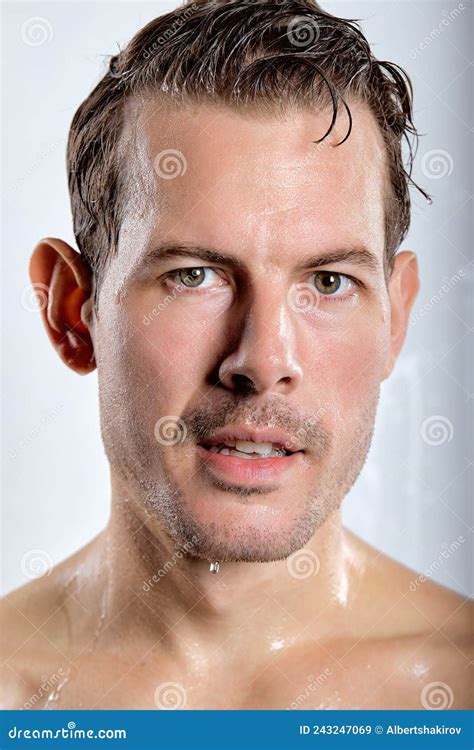 Awesome Shirtless Bodybuilder In Blue Shorts Royalty Free Stock