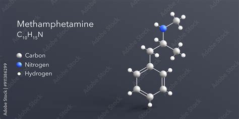 Methamphetamine Molecule 3d Rendering Flat Molecular Structure With