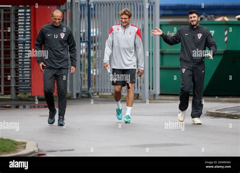 Nikica Jelavic Igor Jukic During Training Of Croatian National Football Team In Extra Field