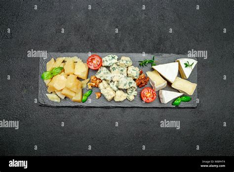 Cheese Plate With Assorted Cheeses Camembert Brie Parmesan Blue