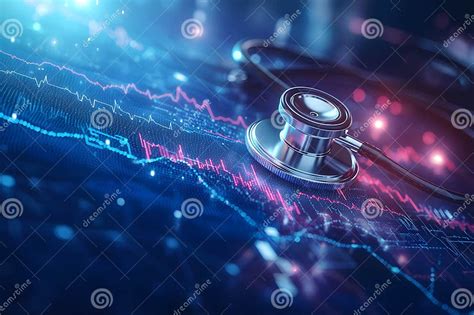 Medical Stethoscope On Digital Healthcare Interface With Ekg Line