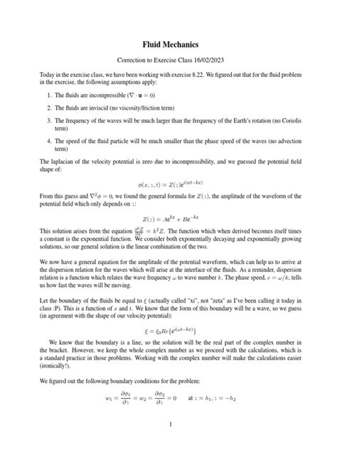 Correction To Exercise Class 2 Pdf Waves Viscosity