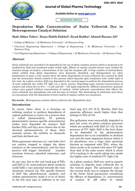 Pdf Degradation High Concentration Of Eosin Yellowish Dye In