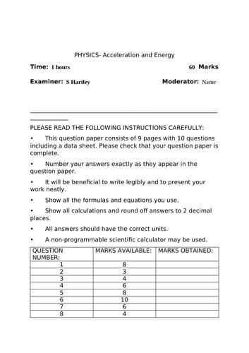 Test Acceleration And Energy Teaching Resources