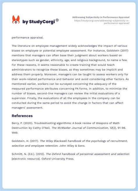 Addressing Subjectivity In Performance Appraisal Free Essay Example