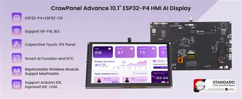 Crowpanel Advanced 10 1inch Esp32 P4 Hmi Ai Display 1024x600 Ips Touch Screen With Wifi 6