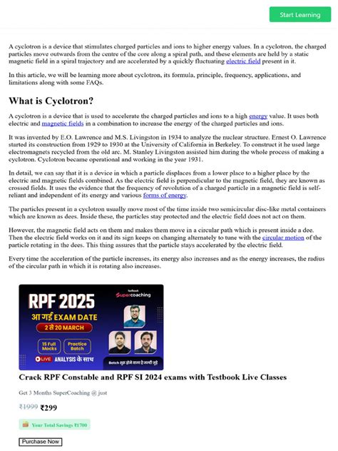 Cyclotron Diagram Principle Construction Working And Uses Pdf