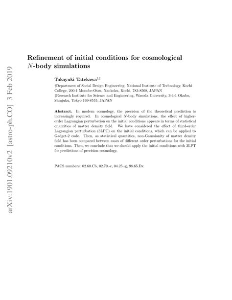 Pdf Refinement Of Initial Conditions For Cosmological N Body