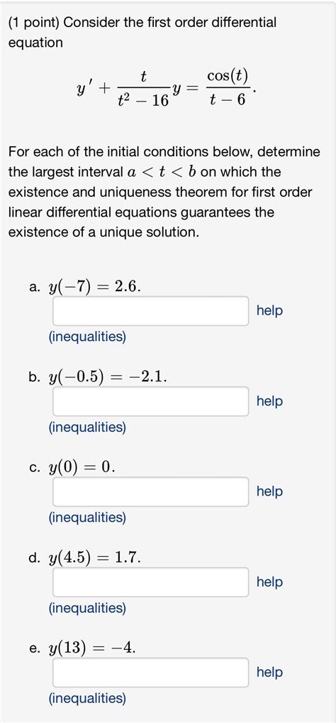 Solved (1 ﻿point) ﻿Consider the first order differential | Chegg.com
