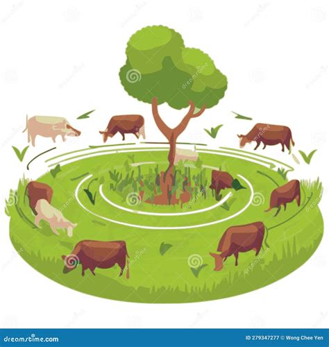 Rotational Grazing Cattle Concept Vector Graphics Stock Illustration