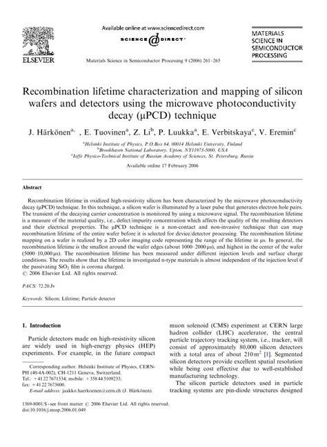 Pdf Recombination Lifetime Characterization And Mapping Of Silicon