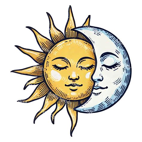 Boho Celestial Sun And Moon Png Clipart Spiritual Celestial Illustration Clip Art For T Shirt