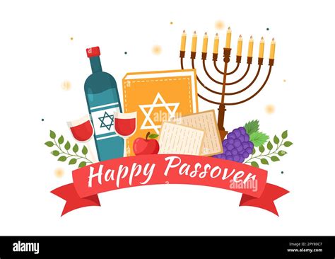 Happy Passover Illustration With Wine Matzah And Pesach Jewish Holiday For Web Banner Or