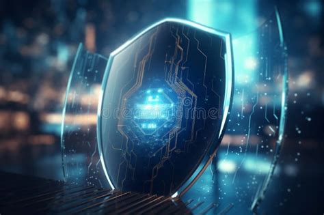Digital Cyber Security Concept Shield On Circuit Board Background With