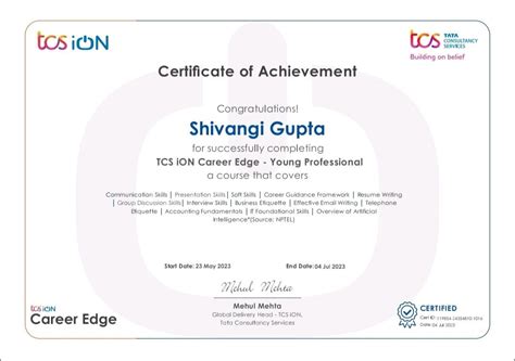 shivangi gupta on linkedin career tcsion