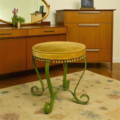Vintage Mcm Vanity Stool With Round Velvet Cushion — Wall Star Graphics