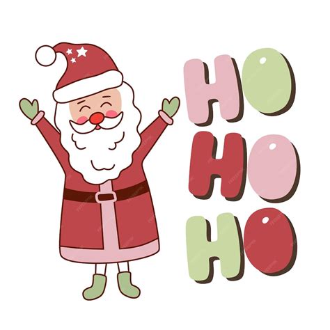 Lindo Papá Noel Con Tipografía Ho Ho Ho En Estilo Retro Vector Premium