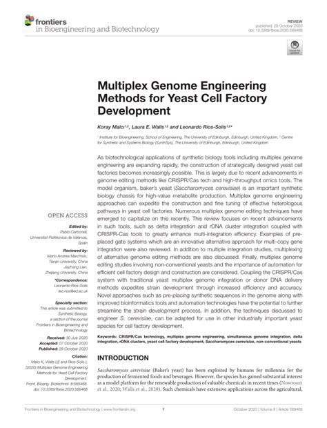 PDF Multiplex Genome Engineering Methods For Yeast Cell Factory Development