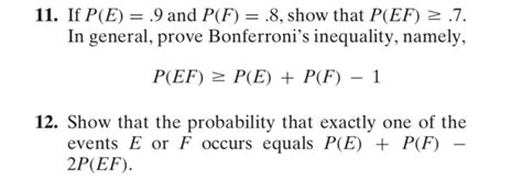 solved 11 if p e 9 and p f 8 show that p ef 2 7