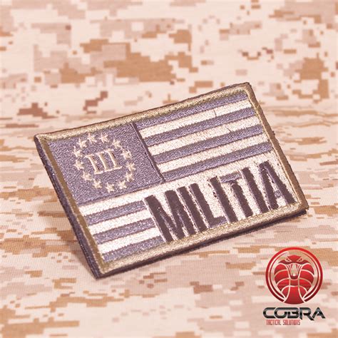 Iii Militia Usa Flag Bronze Moral Embroidered Patch Velcro Military Airsoft