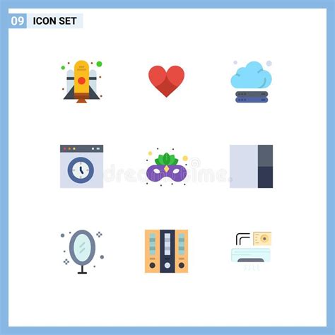 Mobile Interface Flat Color Set Of 9 Pictograms Of Carnival