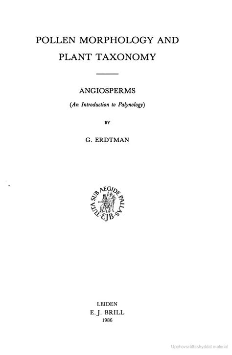 Pollen Morphology And Plant Taxonomy Angiosperms Böcker