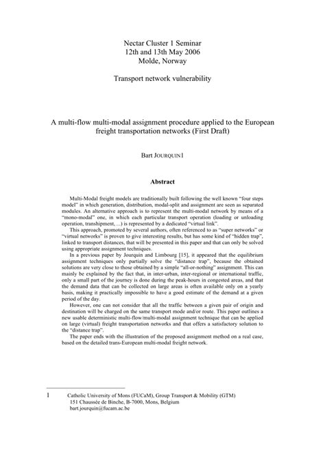 Pdf A Multi Flow Multi Modal Assignment Procedure Applied To The European Freight