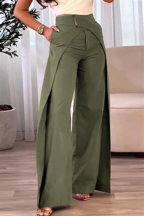 Fashion Womens Casual High Waist Overlap Asymmetric Elegant Solid
