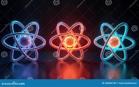 Three Glowing Atom Models Show Different Energy Concepts Colorful