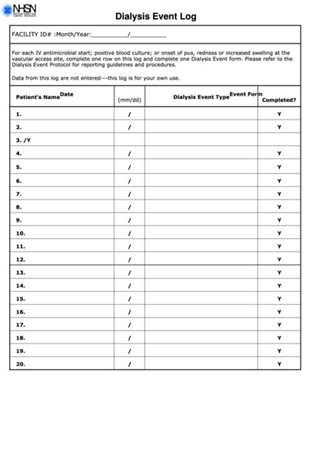 Dialysis Event Log Printable Pdf Download