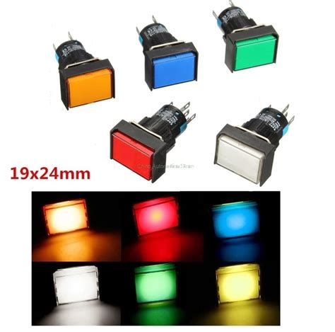 Pcs DC V Mm Push Button Self Lock Latching Switch Rectangle LED Light DC V AC V AC V