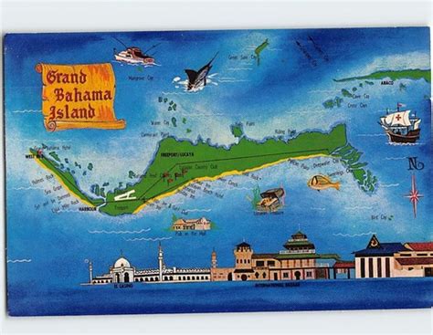 Postcard Grand Bahama Island Map And Attractions Bahamas Ebay