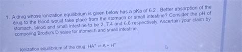 Solved A Drug Whose Ionization Equilibrium Is Given Below