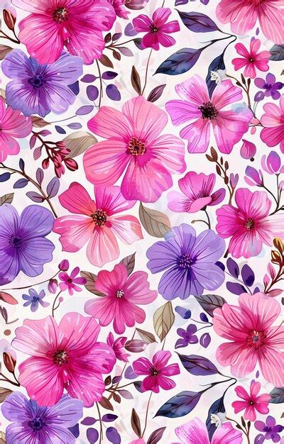 A Close Up Of A Pink And Purple Flower Pattern On A White Background