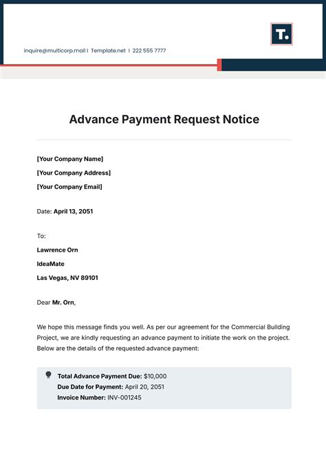 Free Advance Payment Request Notice Template to Edit Online