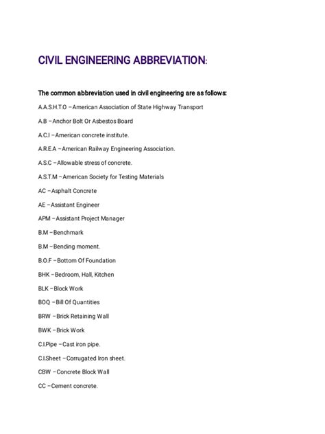 Civil Engineering Abbreviations Pdf