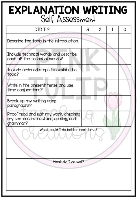 Explanation Writing Marking Assessment Rubrics Explanation Writing