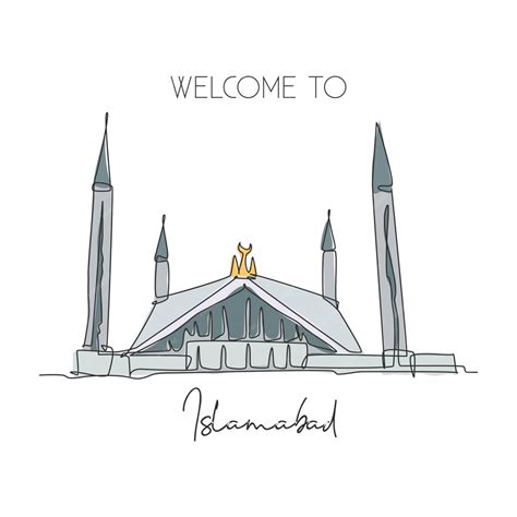 Premium Vector Single Continuous Line Drawing Shah Faisal Mosque Landmark Place Islambad