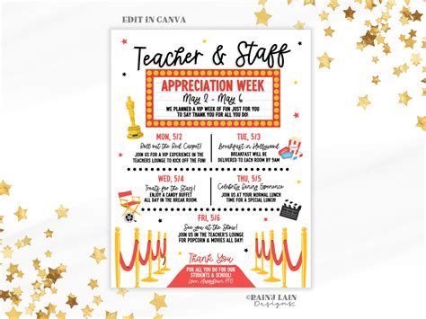 Editable Teacher Appreciation Week Flyer Template Hollywood Theme Mo