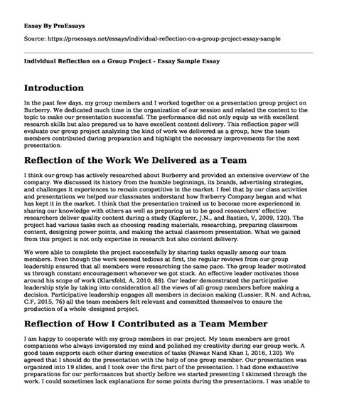 📚 Individual Reflection On A Group Project Essay Sample Free Essay