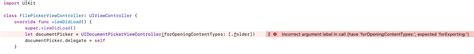 swift how to initalise uidocumentpickerviewcontroller noting