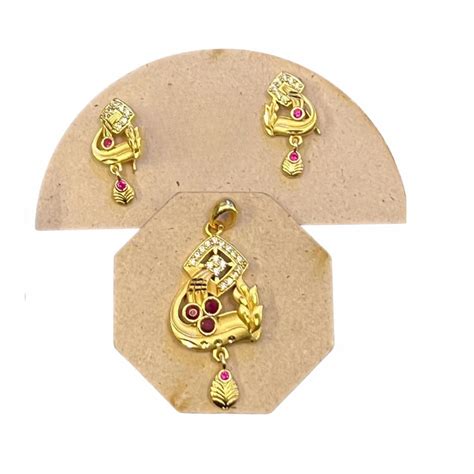 Golden 3 1gm Brass Pps2 Pendant Earring Set At ₹ 120 Set In Rajkot Id 2856843428273