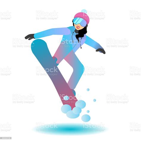 滑雪女卡通人物 Illustraion跳躍的婦女在滑雪板向量圖形及更多女人圖片 女人 滑雪橇 人 Istock